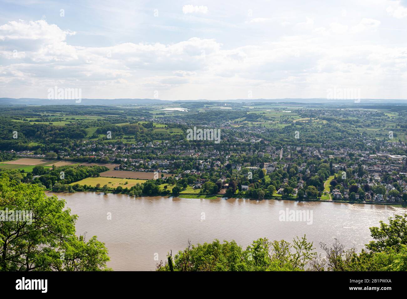 River Rhein in western Germany flowing along the city against the sky ...