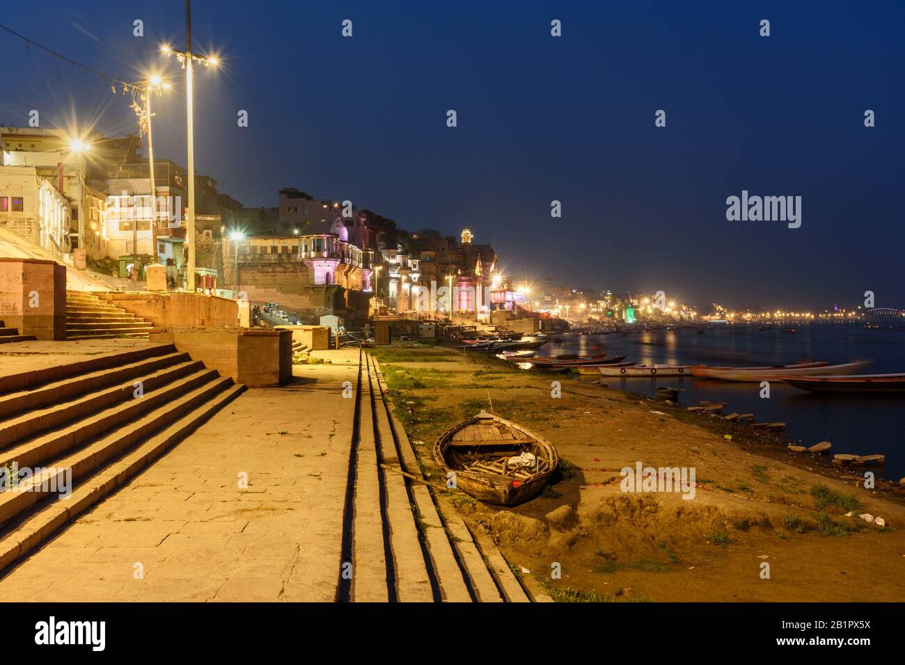 Colorful illumination of the Ghats in the night. Varanasi. India Stock ...