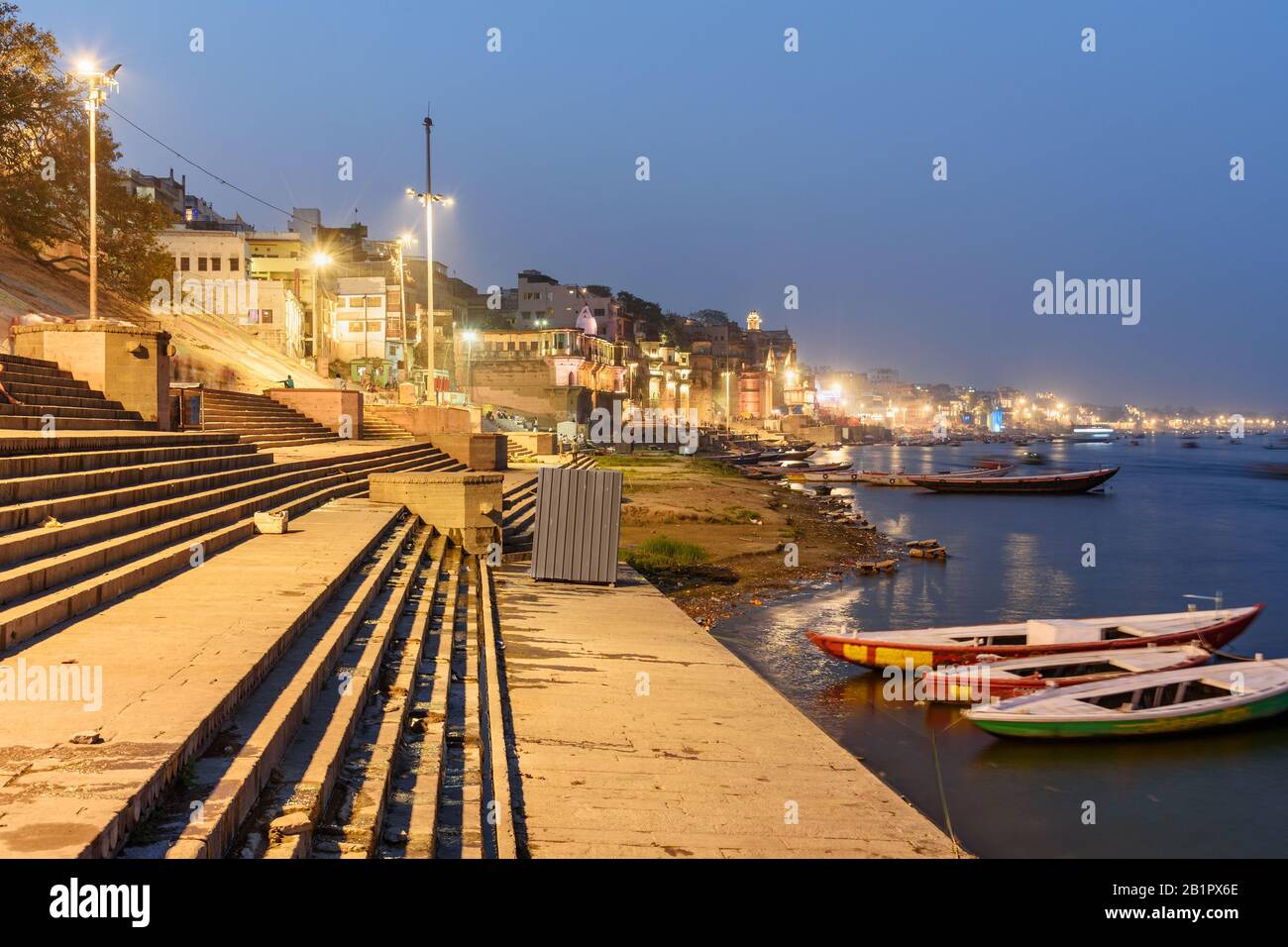 Colorful illumination of the Ghats in the night. Varanasi. India Stock ...