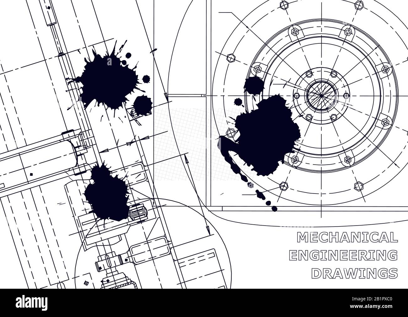 Vector banner. Engineering drawings. Mechanical instrument making ...