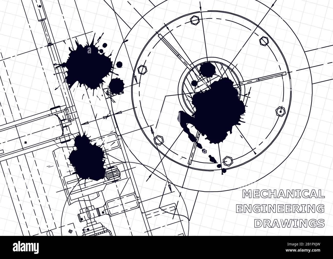 Vector banner. Engineering. Mechanical instrument making. Black Ink ...