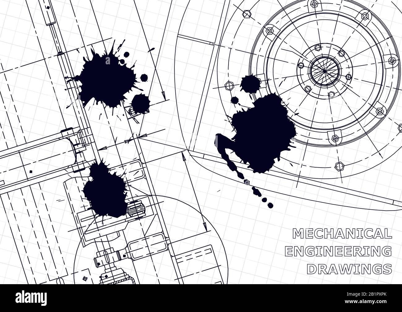 Vector banner. Engineering drawings. Mechanical instrument making ...