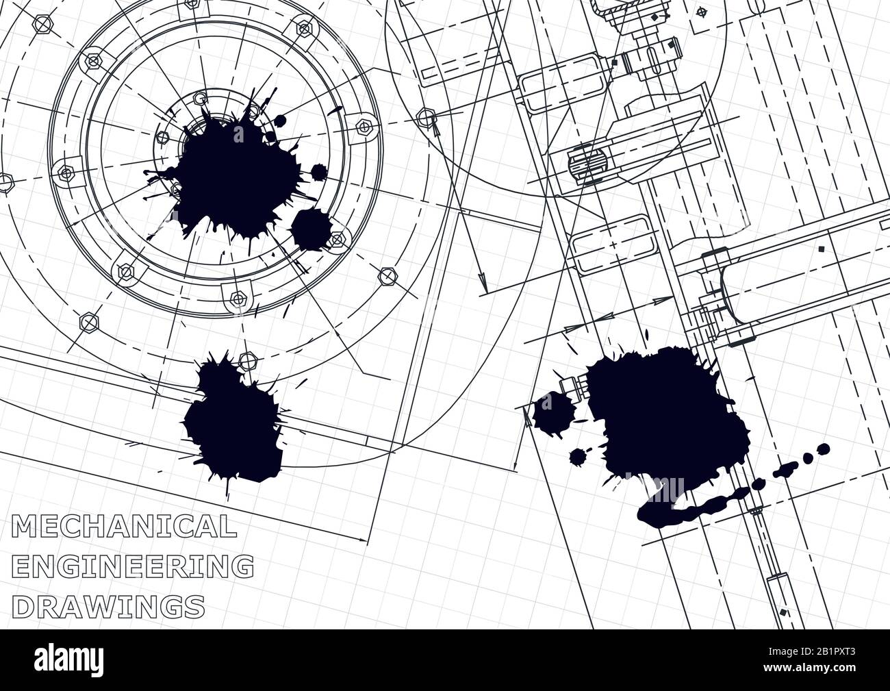 Cover. Vector engineering illustration. Black Ink. Blots. Instrument ...