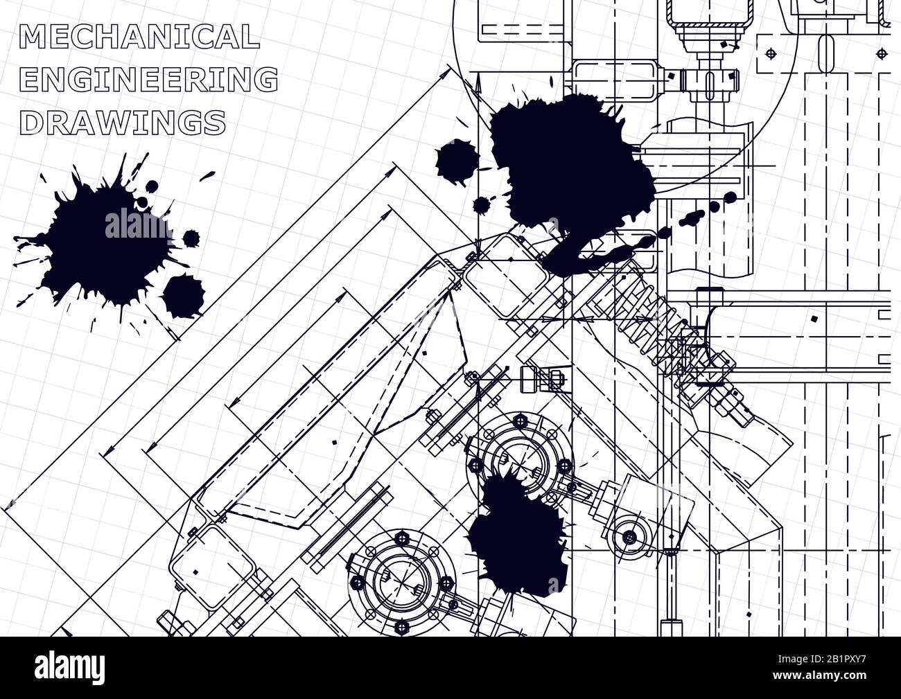 Machine-building industry. Instrument-making drawings. Black Ink. Blots ...
