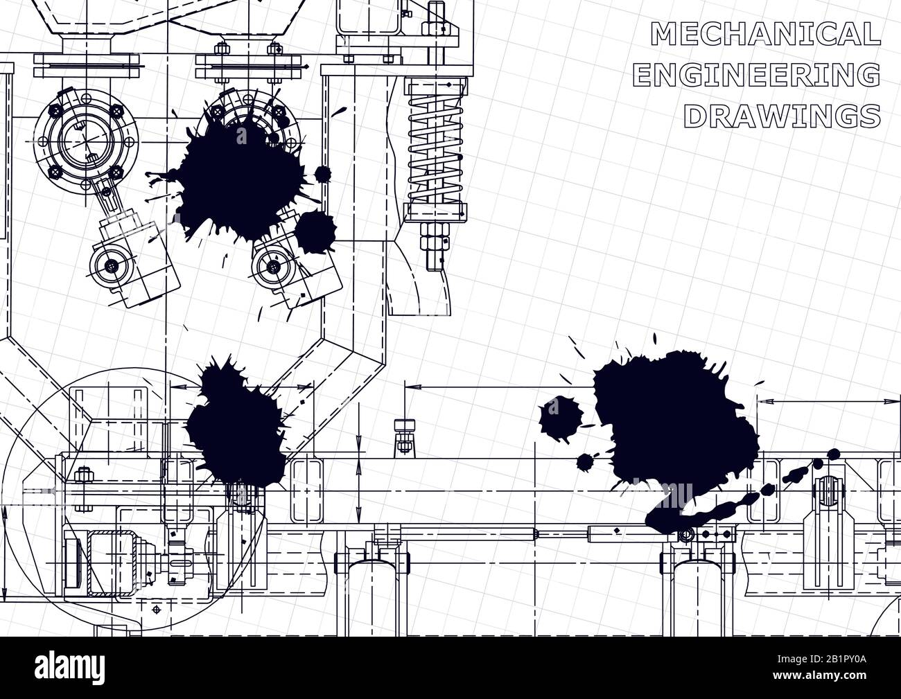 Mechanical instrument making. Black Ink. Blots. Technical illustration ...