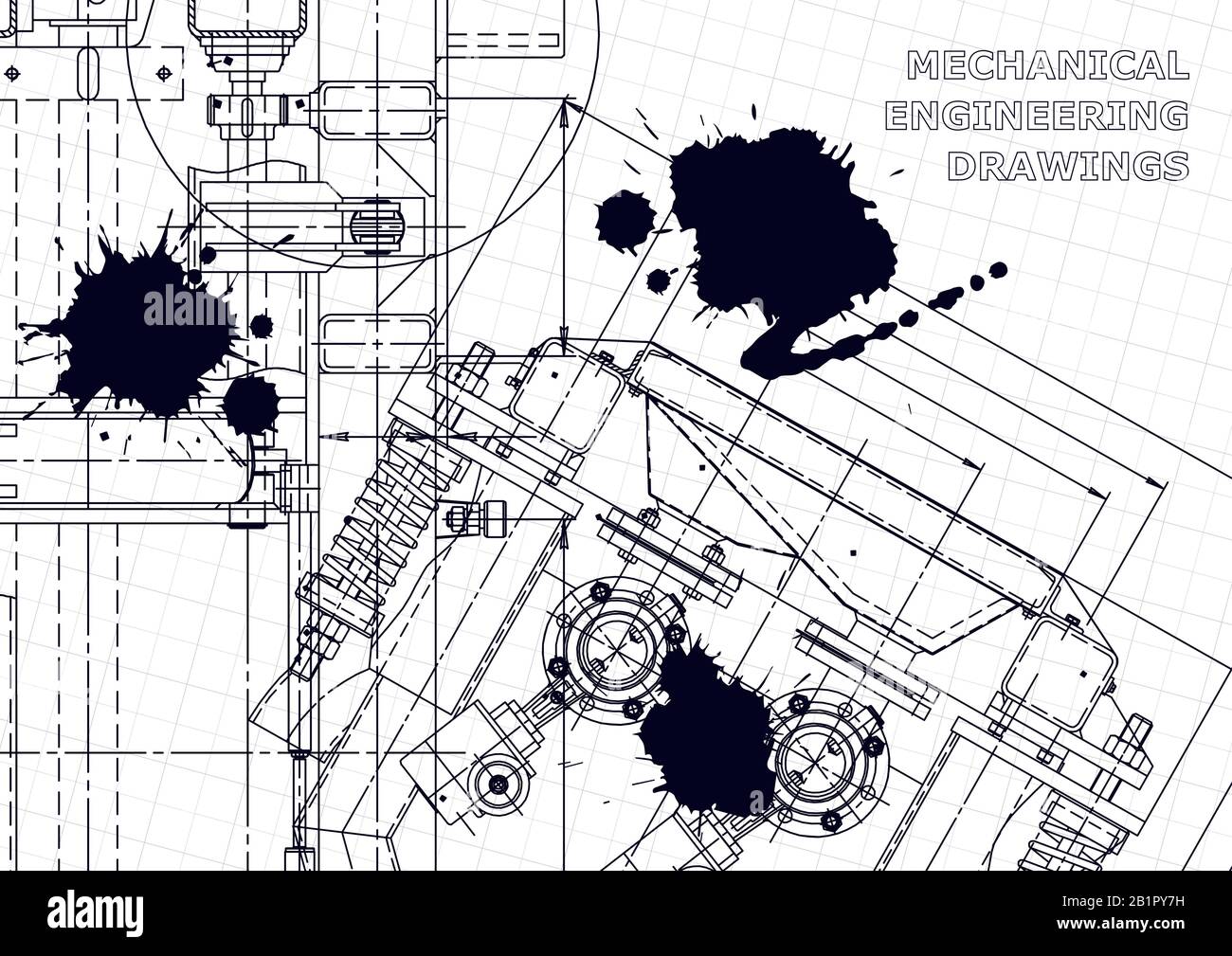 Machine-building industry. Instrument-making drawings. Black Ink. Blots ...