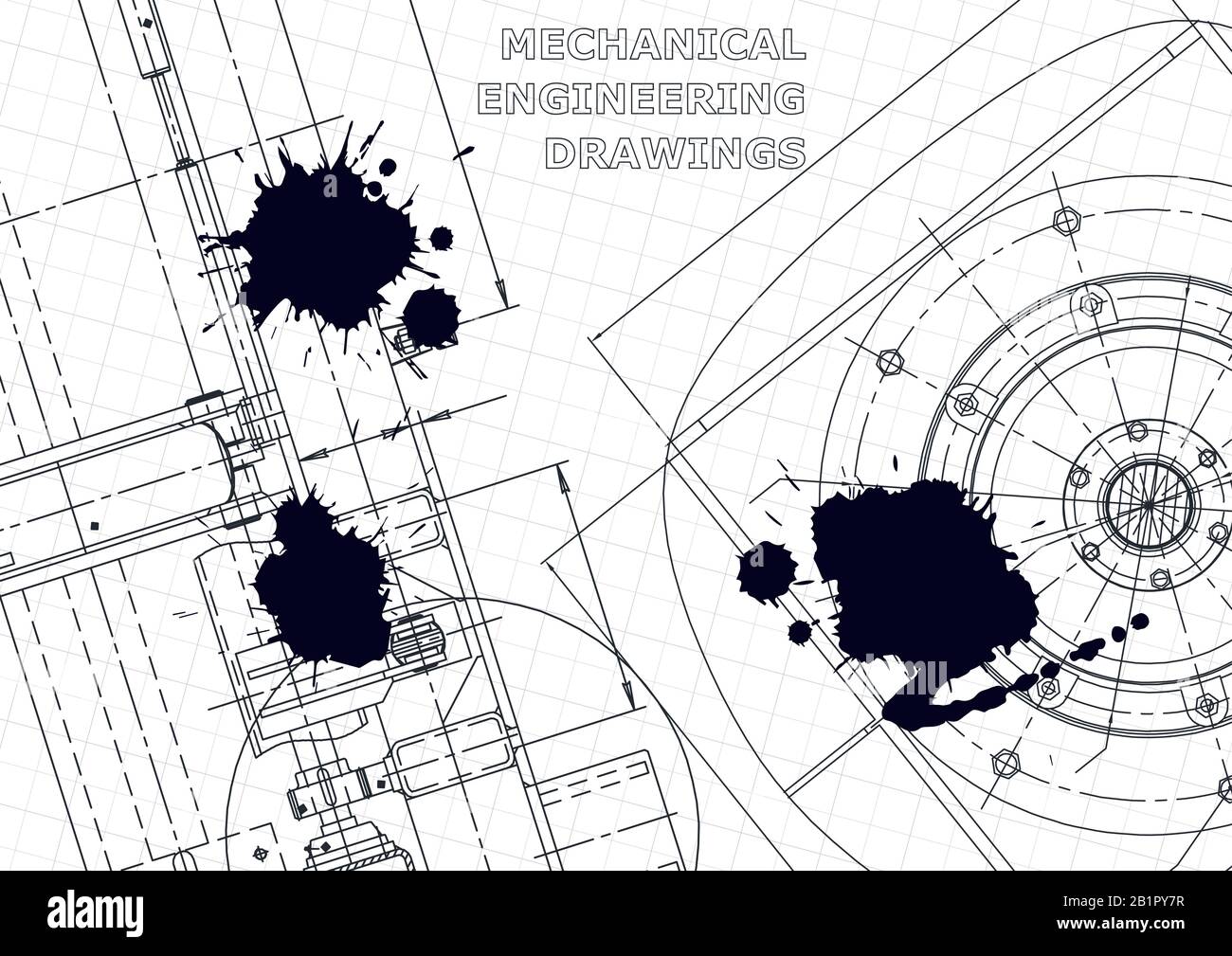Cover. Vector engineering drawings. Black Ink. Blots. Technical ...
