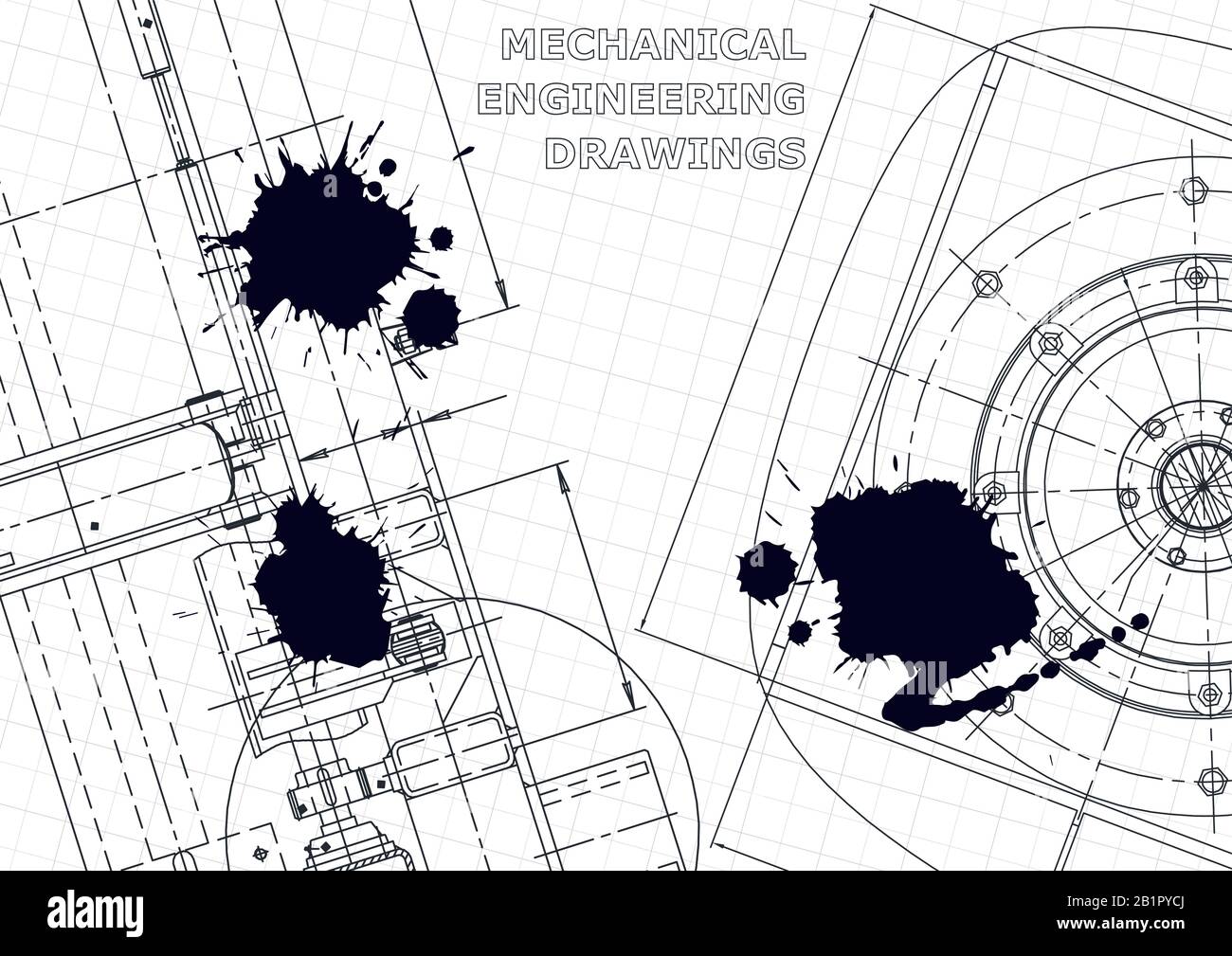 Cover. Vector engineering drawings. Black Ink. Blots. Technical ...
