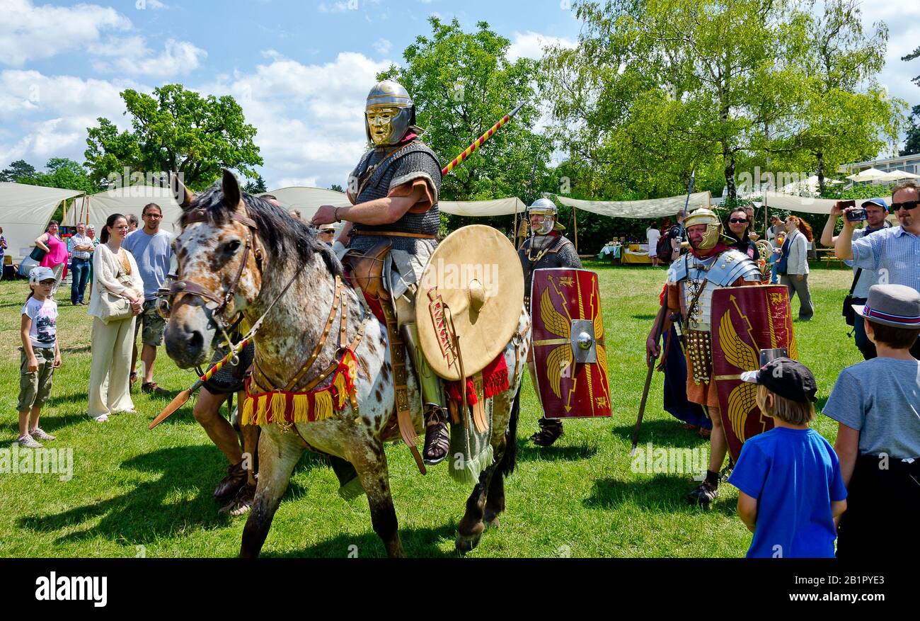 Reenactors with a mounted soldier from the Legio XV Apollinaris Austria ...