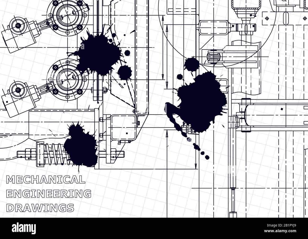 Vector engineering illustration. Mechanical. Black Ink. Blots. Computer ...