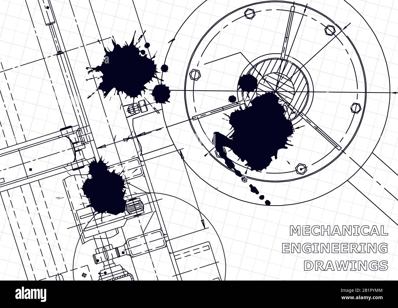 Vector. Engineering. Mechanical instrument making. Black Ink. Blots ...
