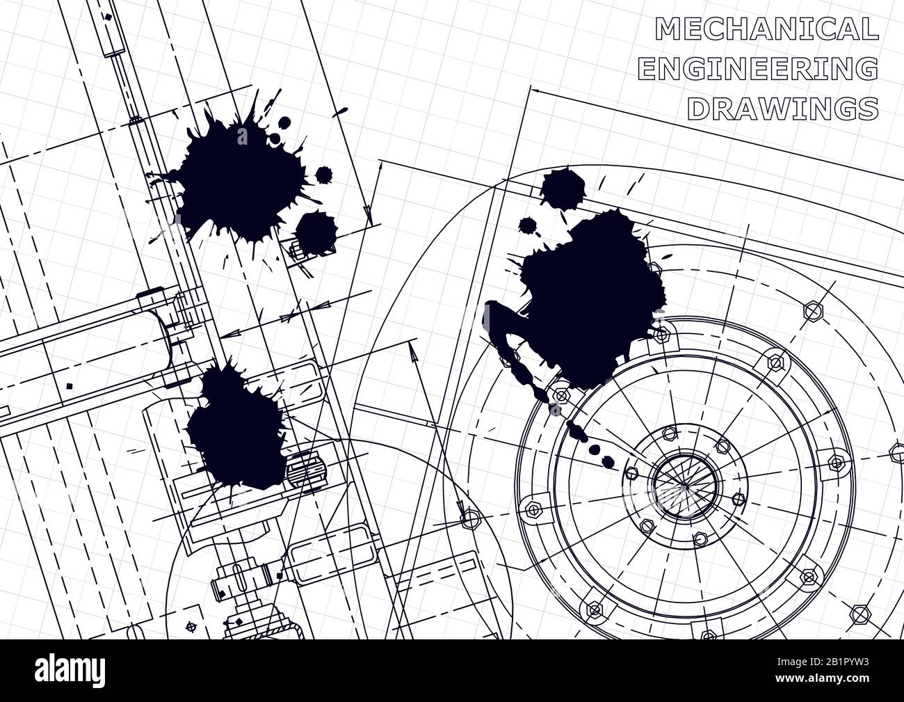 Vector banner. Engineering drawings. Mechanical instrument making ...