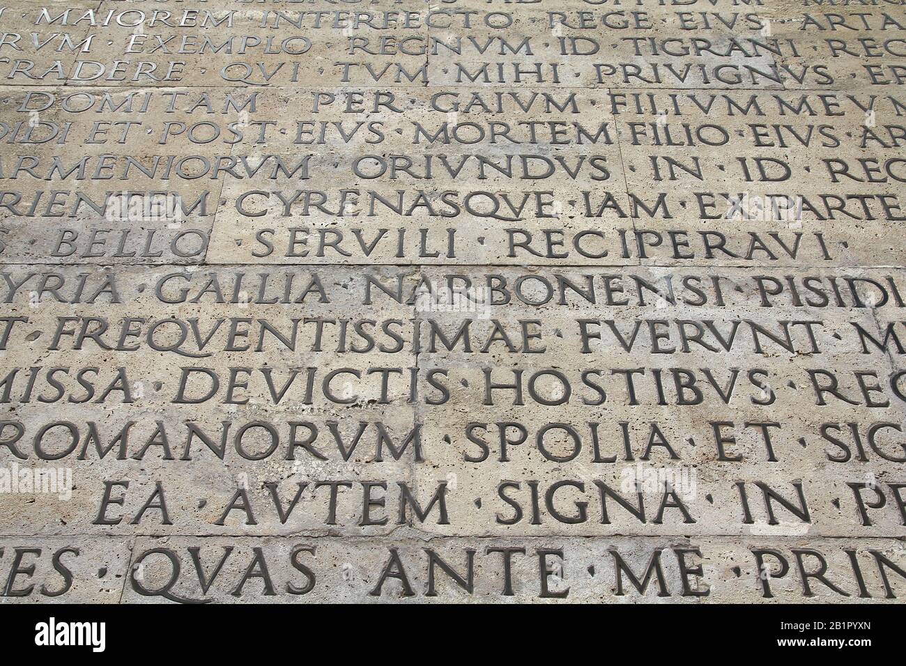 Rome, Italy. Latin inscriptions outside famous monument - Ara Pacis ...