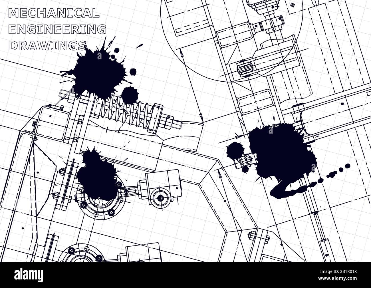 Sketch. Vector engineering illustration. Black Ink. Blots. Instrument ...