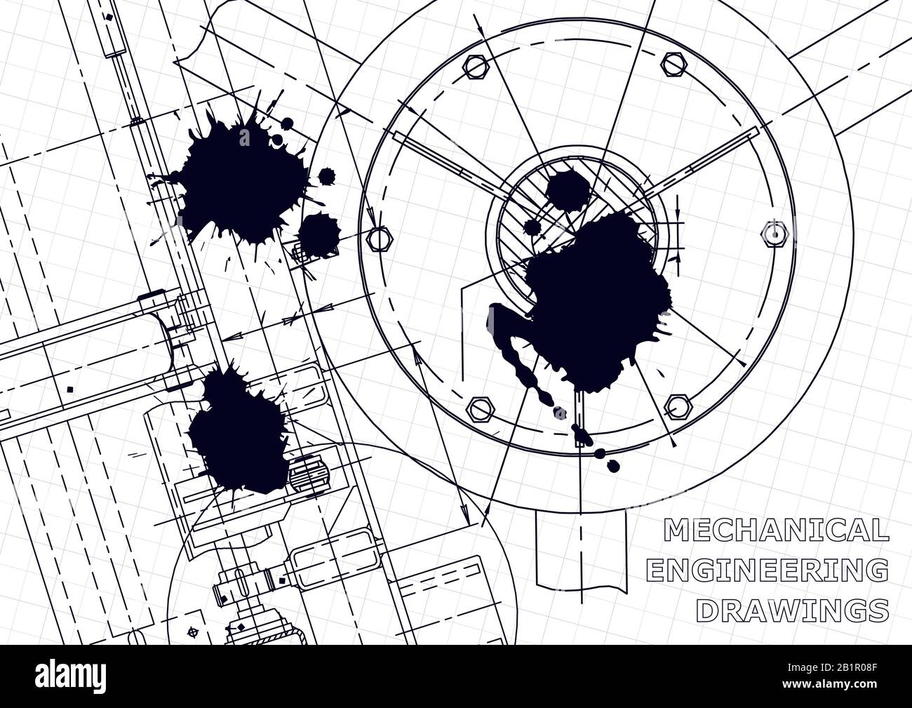 Vector banner. Engineering drawing. Mechanical instrument making. Black ...