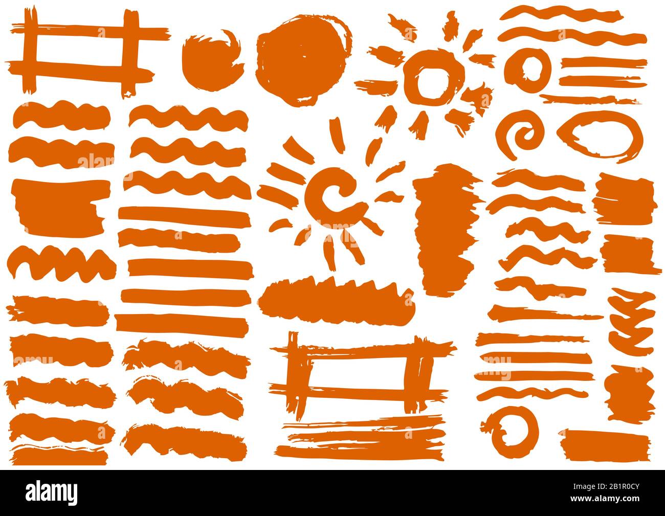 Solar design elements. Vector Sun. Orange stripes, grunge. Handmade ...