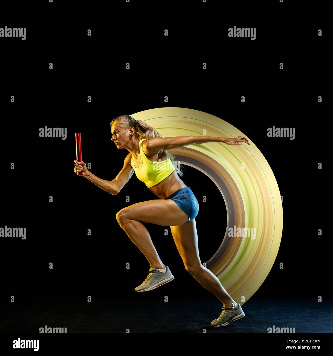 Concept of motion and action in sport. Young caucasian woman ...