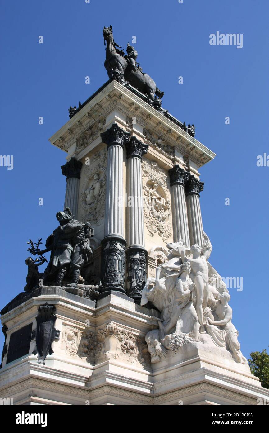 Monument in Retiro park in Madrid, Spain. King Alfonso XII memorial ...