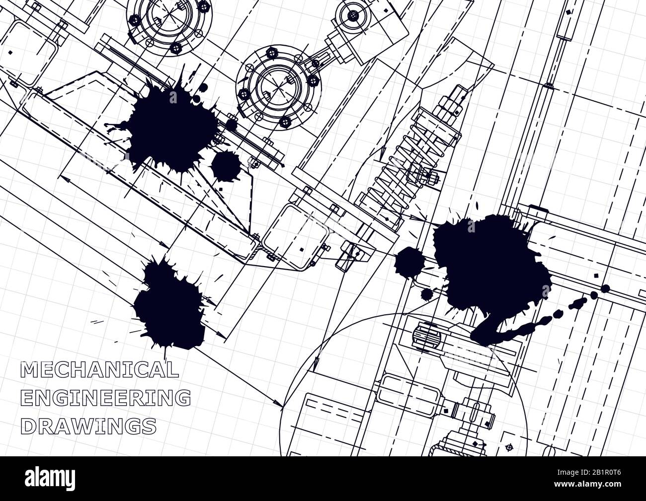 Sketch. Vector engineering illustration. Black Ink. Blots. Instrument ...