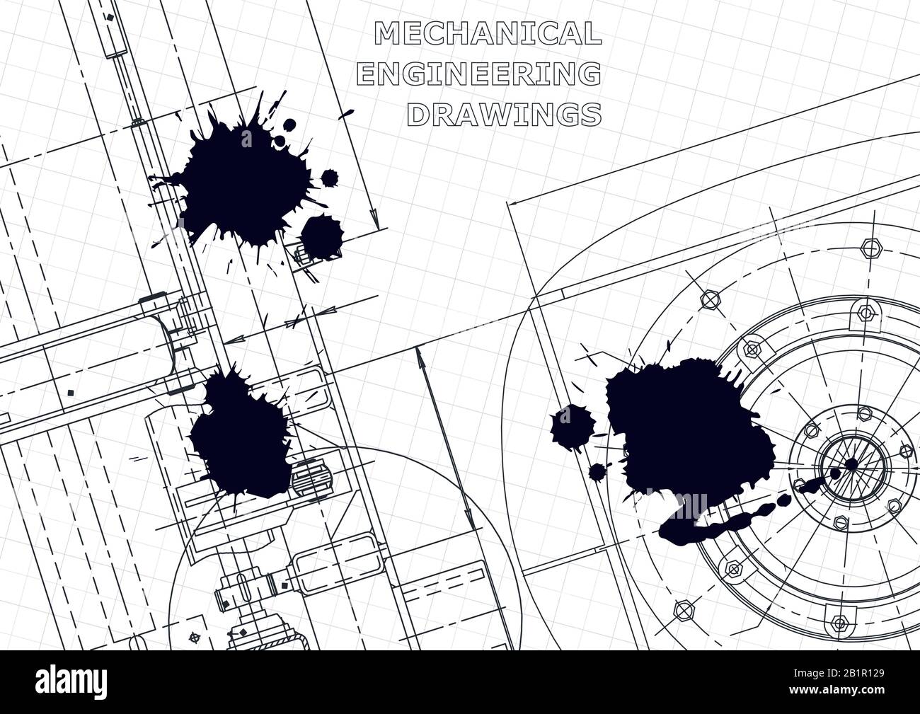 Cover. Vector engineering drawings. Black Ink. Blots. Technical ...