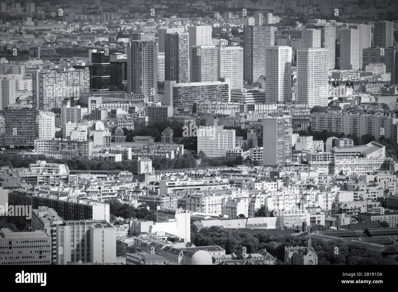 Paris, France - aerial metropolis view with skyscrapers. Black and ...