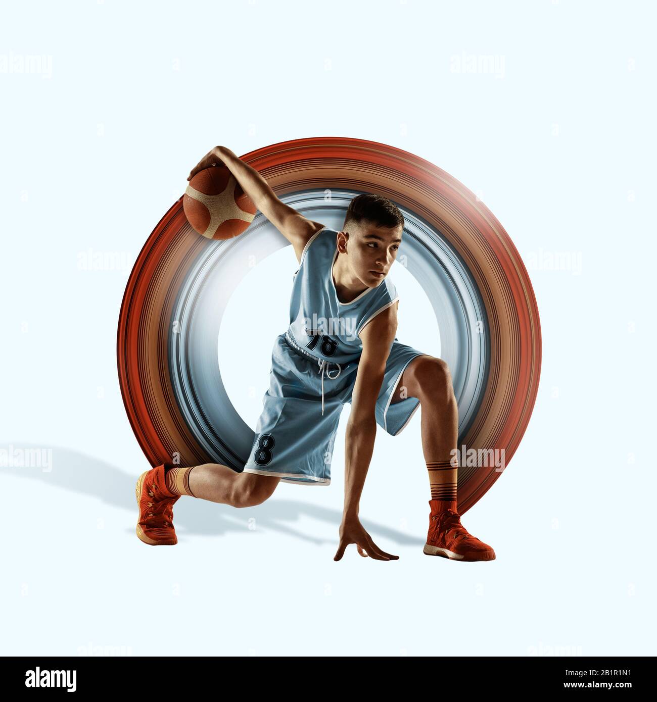 Concept of motion and action in sport. Full length portrait of a ...
