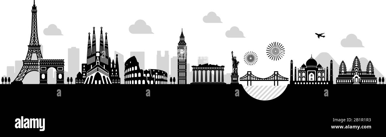 World heritage / famous landmark buildings vector illustration ( side ...