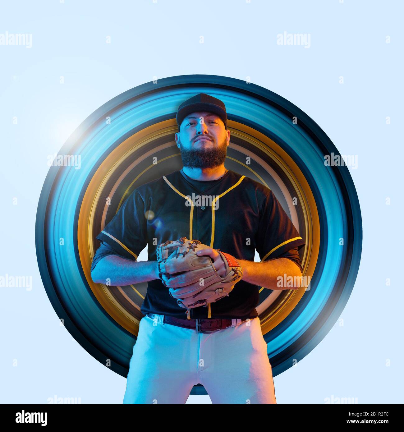 Concept of motion and action in sport. Baseball player, pitcher in a ...