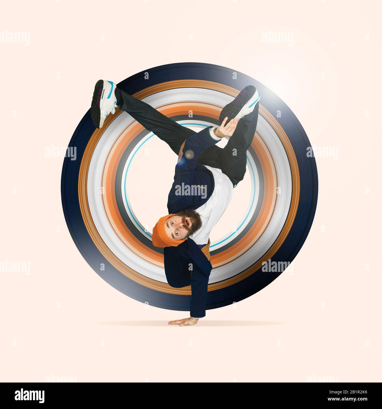 Concept of action, motion in sport. Young caucasian businessman having ...