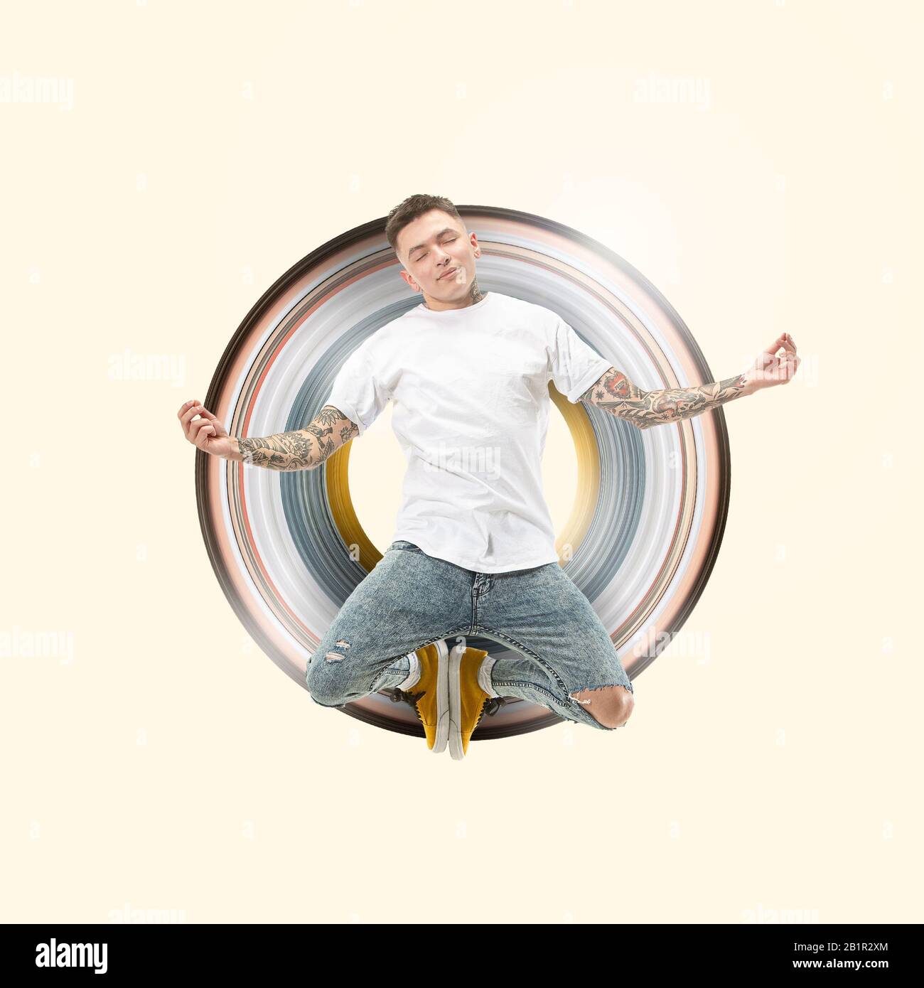 Balanced. Concept of action, motion in sport. Young caucasian boy ...