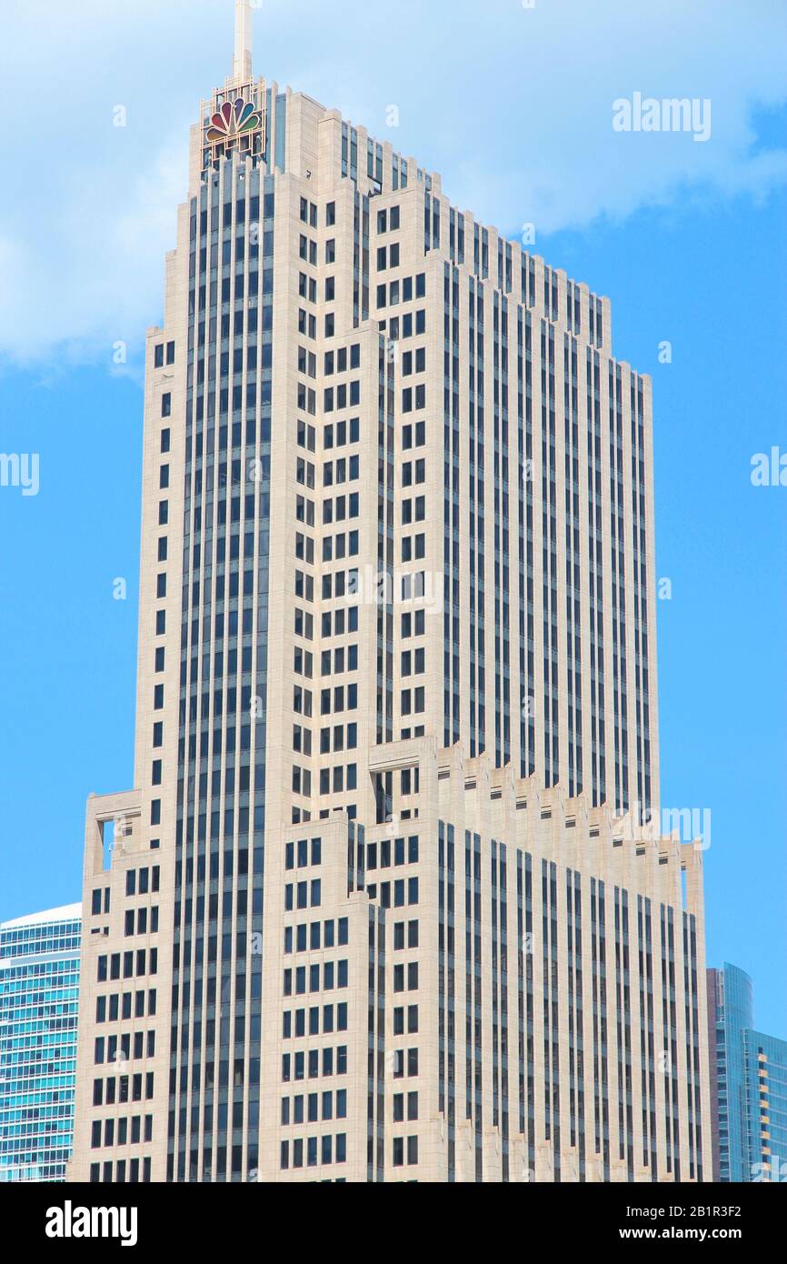 CHICAGO, USA - JUNE 27, 2013: NBC Tower in Chicago. NBC Chicago offices ...