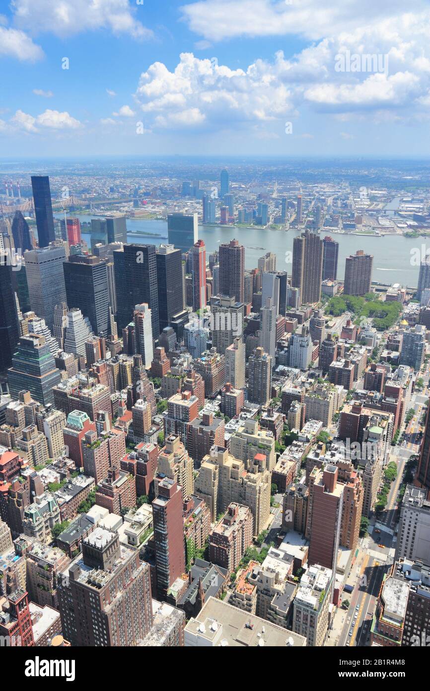 New York City aerial view with Midtown Manhattan and Queens Stock Photo ...