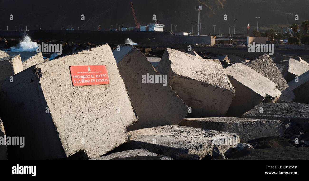 Large concrete blocks for coastal defence at the port of Santa Cruz de ...
