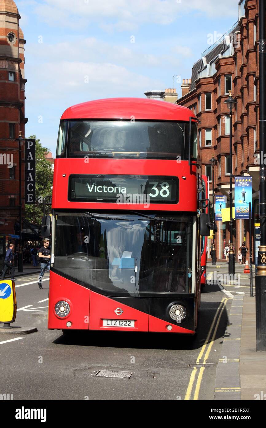 LONDON, UK - JULY 6, 2016: People ride New Routemaster bus at ...