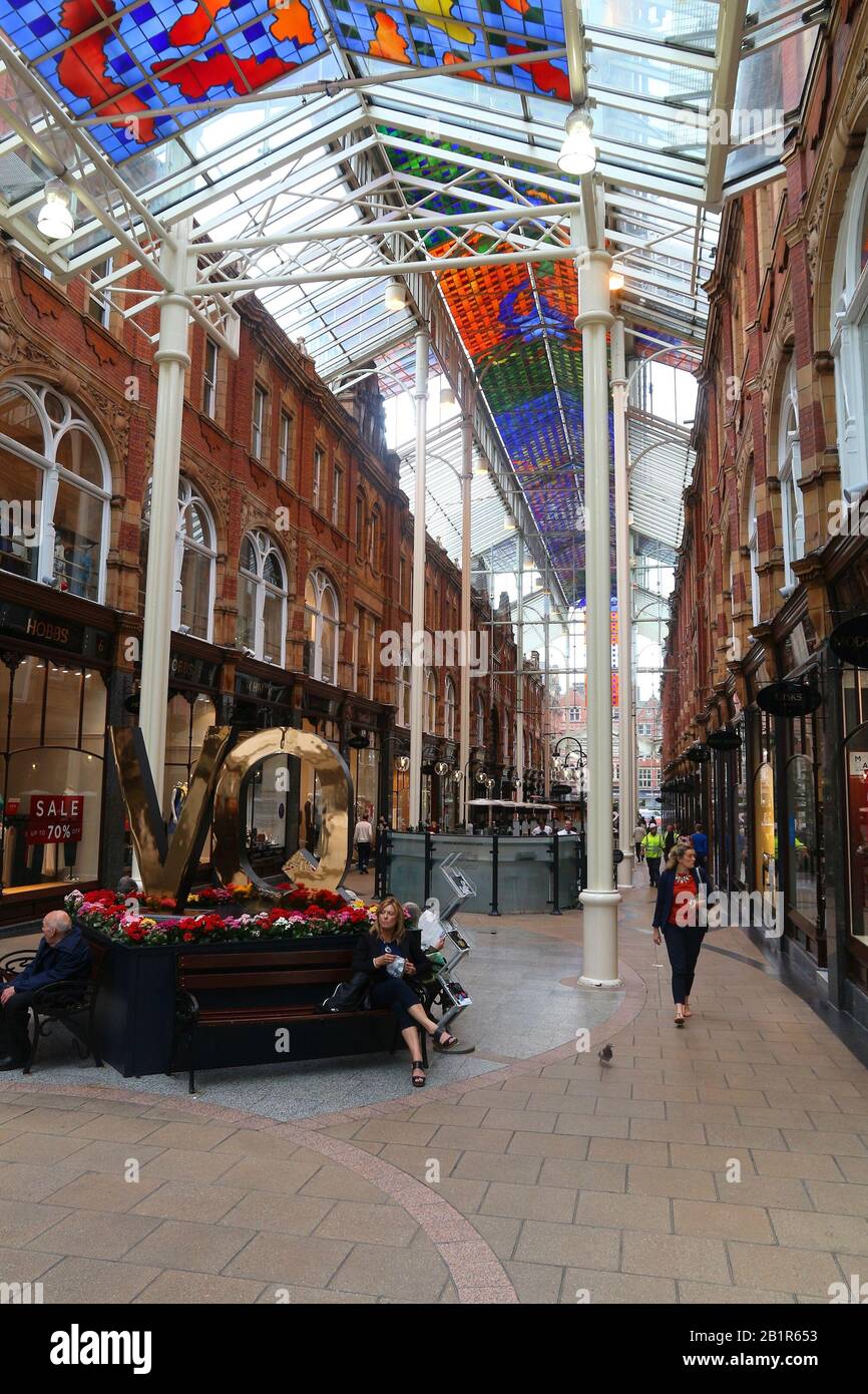 LEEDS, UK - JULY 11, 2016: People visit shops of Victoria Quarter in ...