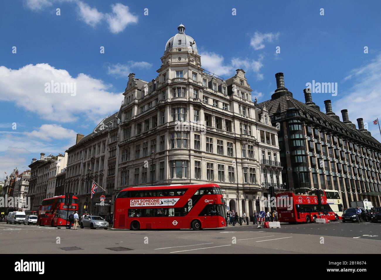LONDON, UK - JULY 7, 2016: New Routemaster buses in Westminster, London ...