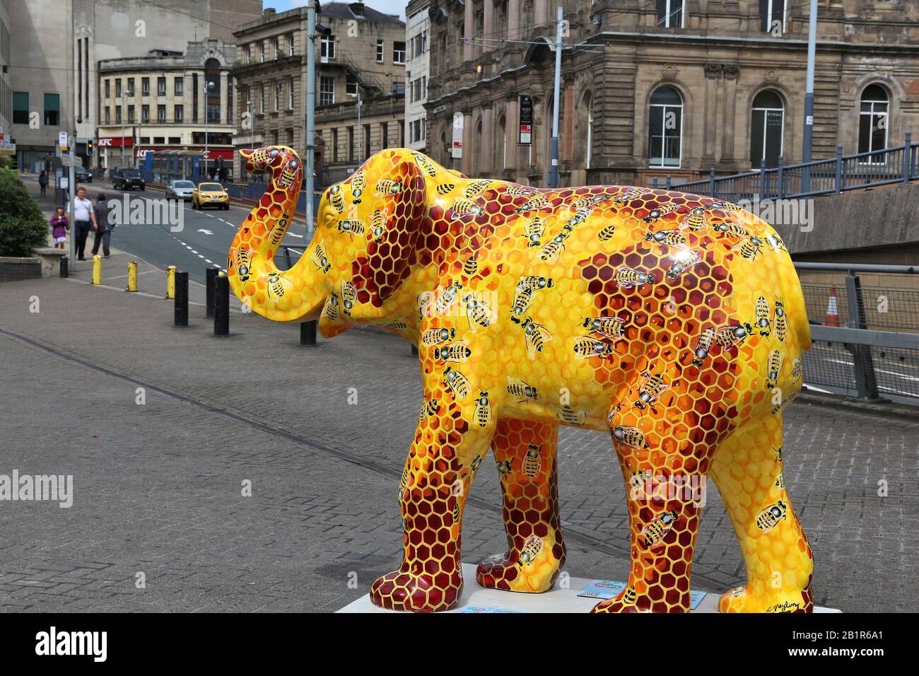 SHEFFIELD, UK - JULY 10, 2016: Painted elephant sculpture in Sheffield ...