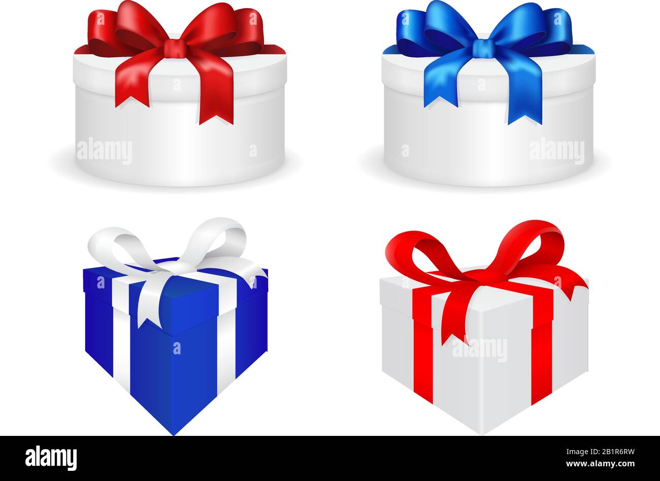 Gift boxes colored bows Cut Out Stock Images & Pictures - Alamy