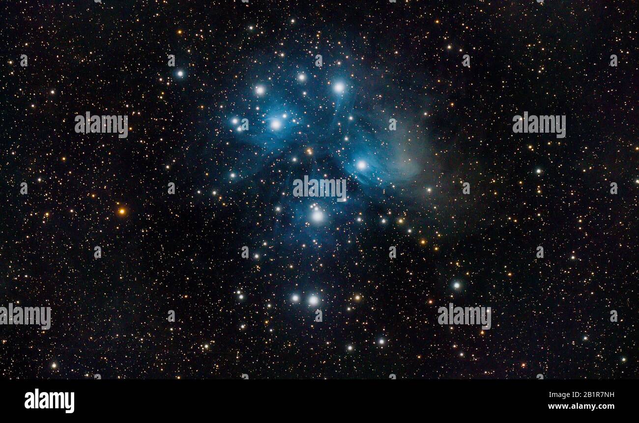 This picture taken on December 2nd, 2019 shows the open star cluster The Pleiades (M45), also ...