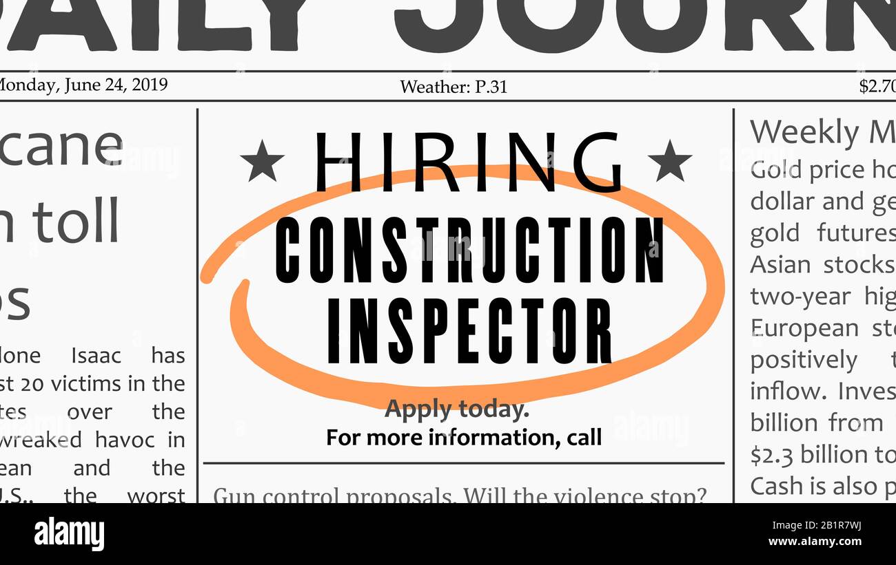 Construction inspector - job offer. Newspaper classified ad career ...
