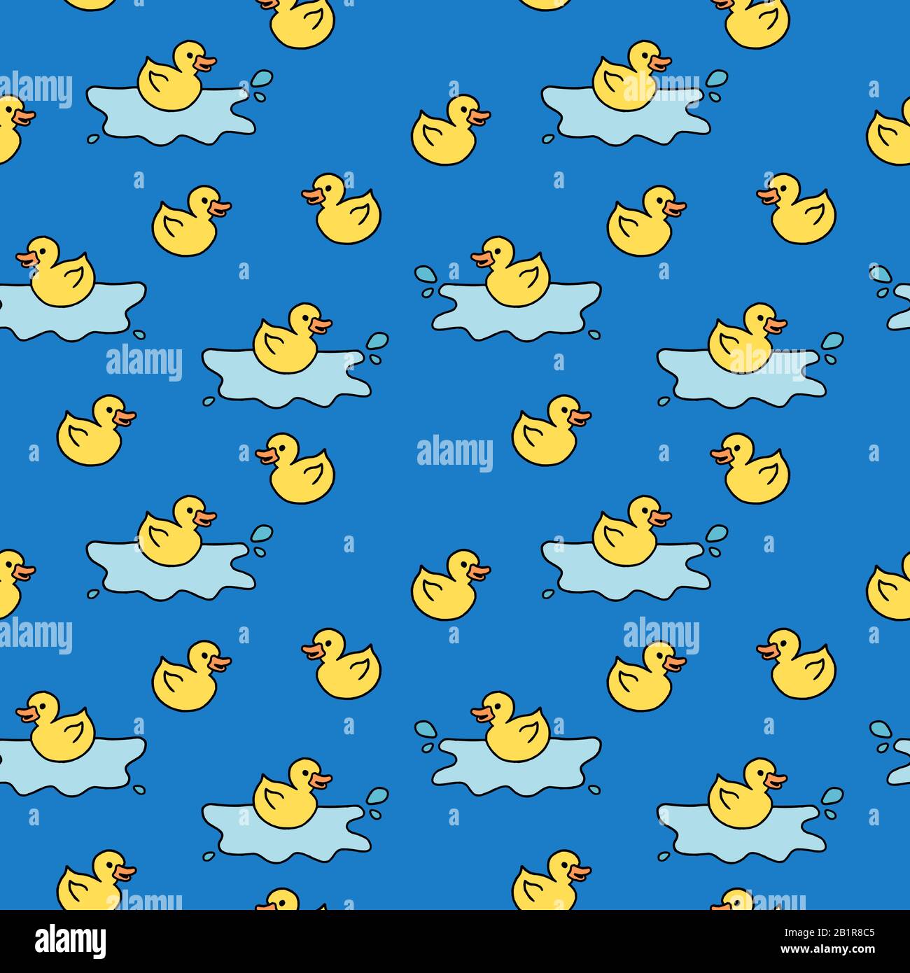 Yellow rubber ducky bath toy. Doodle style seamless texture Stock ...