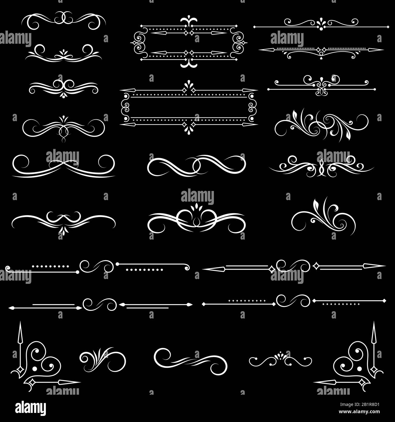 Vintage floral dividers and frames. Ornamental decorations on black ...