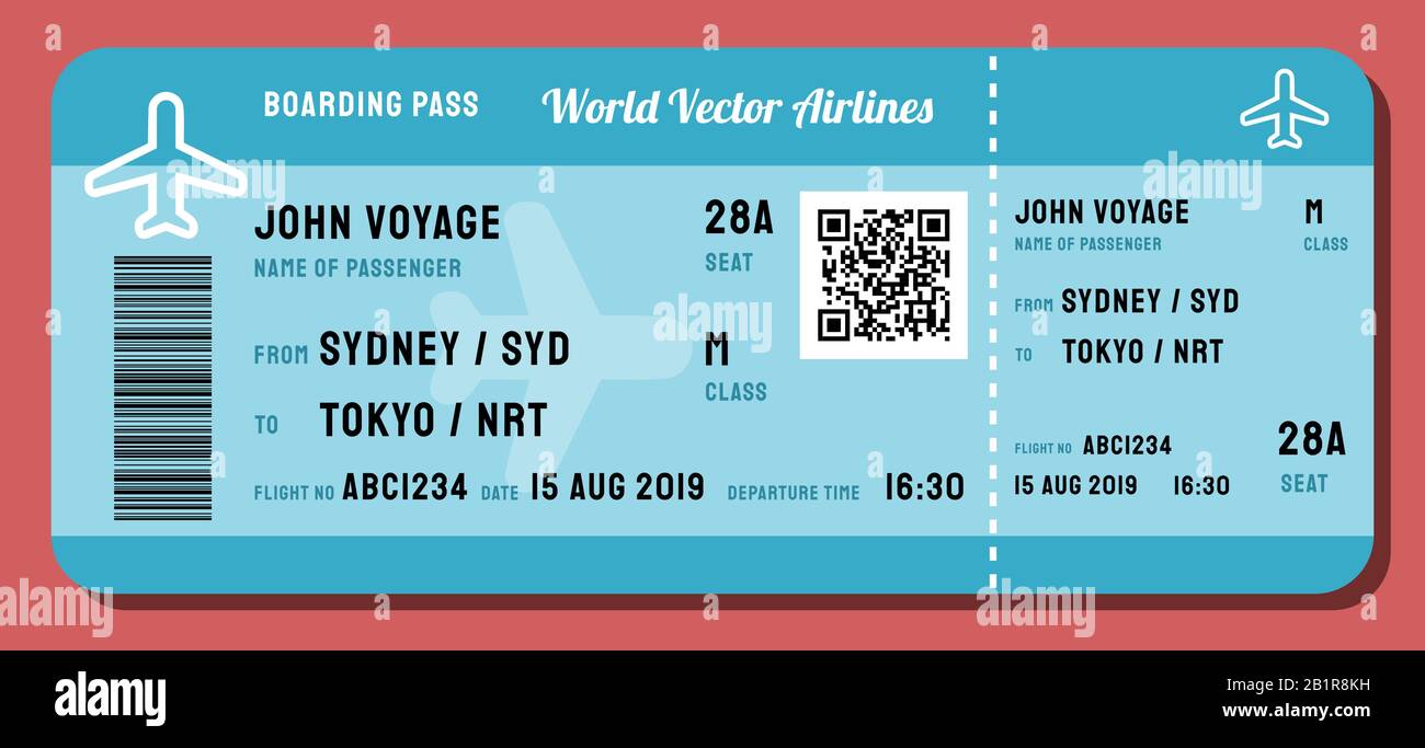 Fictitious boarding pass vector. Modern airline ticket with QR code ... Fictitious boarding pass vector. Modern airline ticket with QR code ...