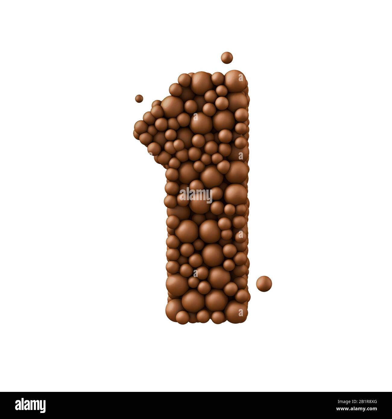 Number 1 made of chocolate bubbles, milk chocolate concept, 3d ...