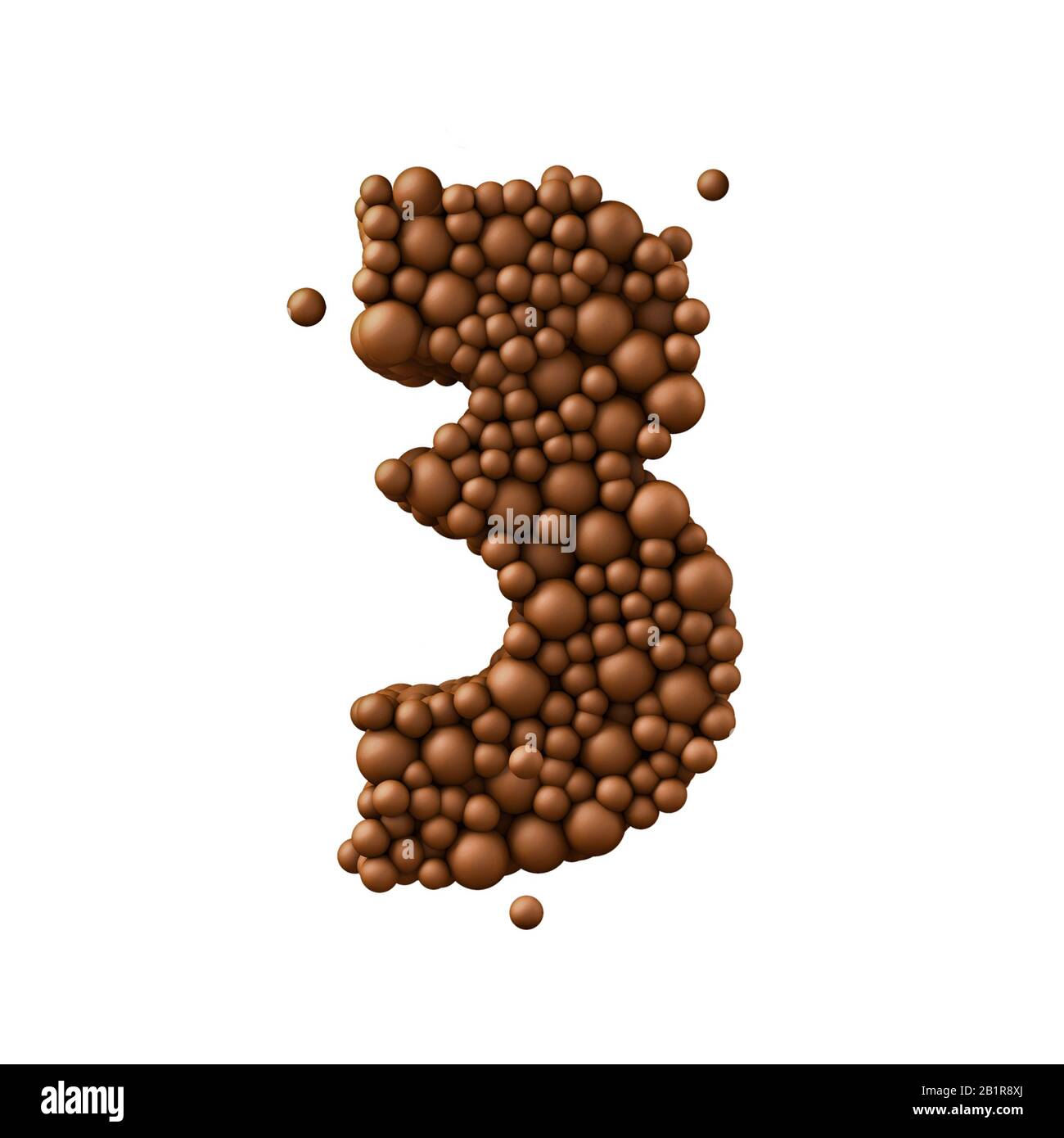 Number 3 made of chocolate bubbles, milk chocolate concept, 3d ...