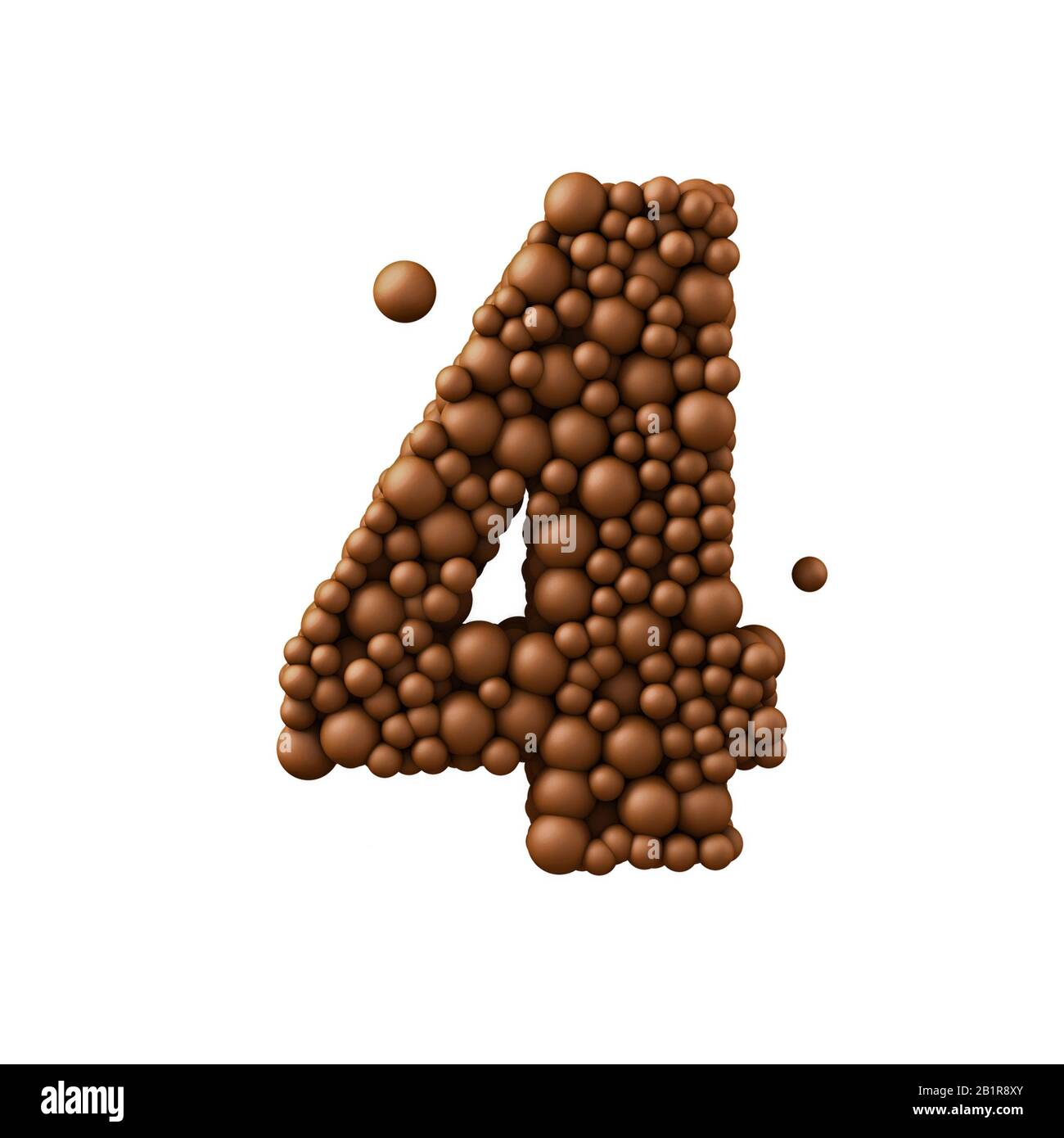 Number 4 made of chocolate bubbles, milk chocolate concept, 3d ...