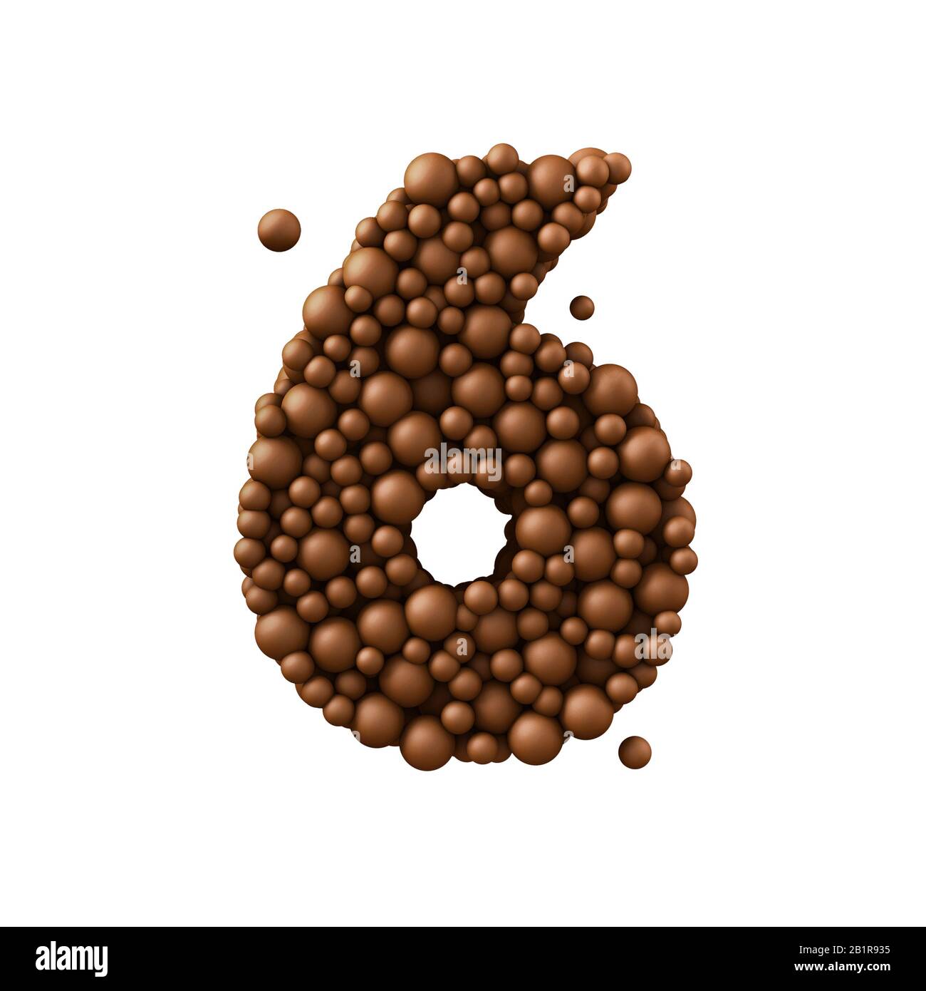 Number 6 made of chocolate bubbles, milk chocolate concept, 3d ...