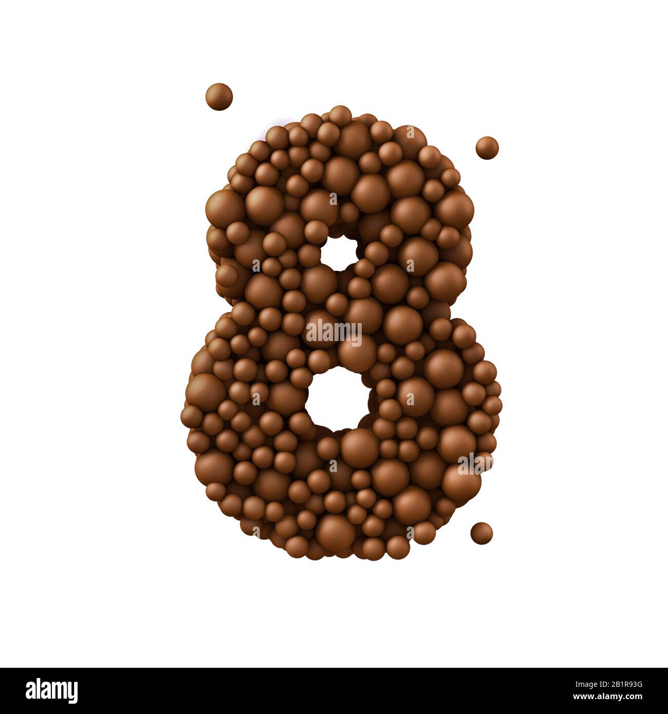 Number 8 made of chocolate bubbles, milk chocolate concept, 3d ...