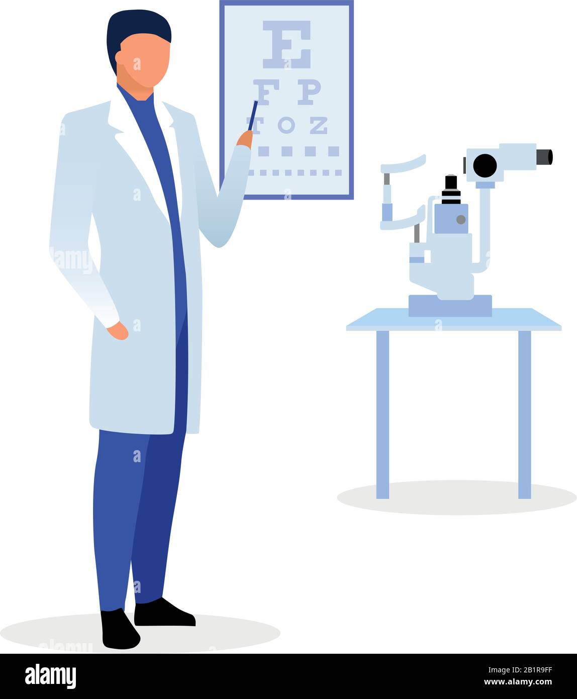 Doctor with eyesight chart flat vector illustration. Ophthalmologist ...