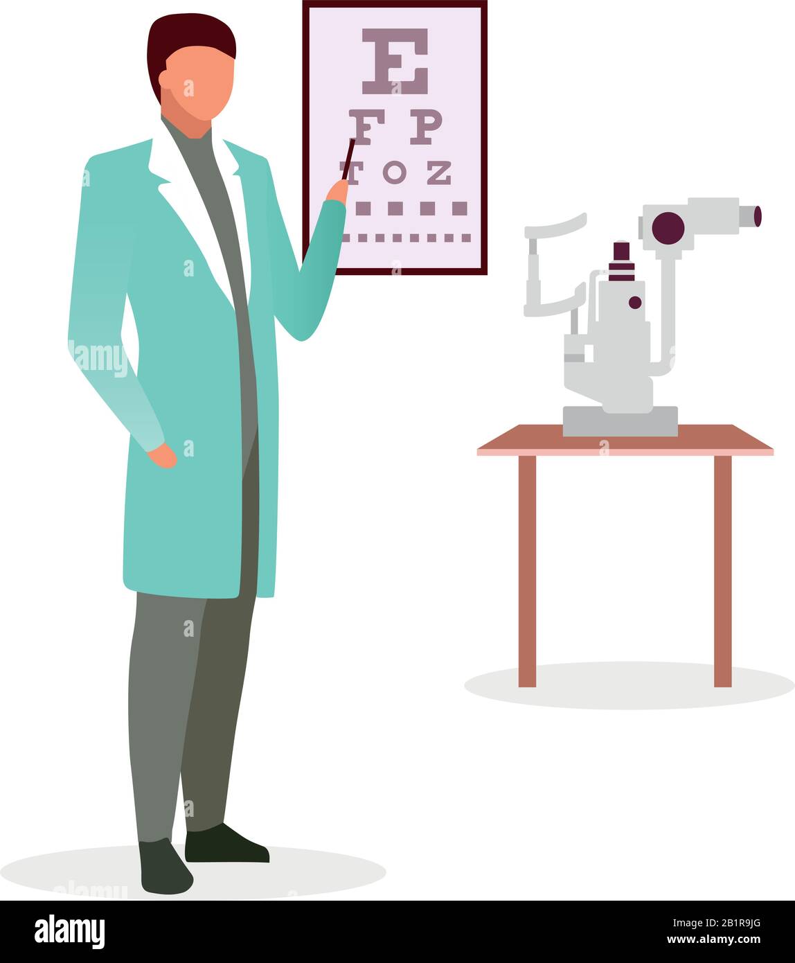 Doctor with snellen eye chart flat vector illustration. Ophthalmologist ...